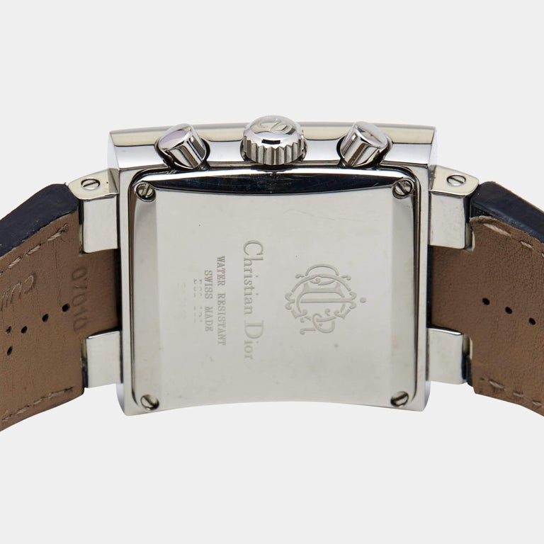 Dior White Stainless Steel Diamond Leather Riva D81-101 Women's ...