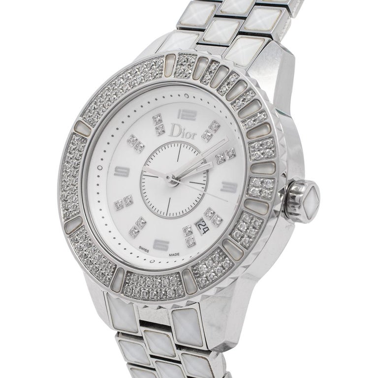 Dior White Stainless Steel Diamonds Christal Women's Wristwatch 33 mm ...