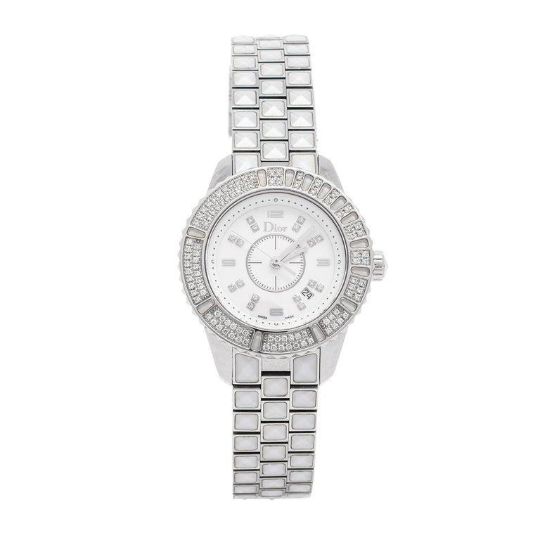 Dior White Stainless Steel Diamonds Christal Women's Wristwatch 33 mm ...