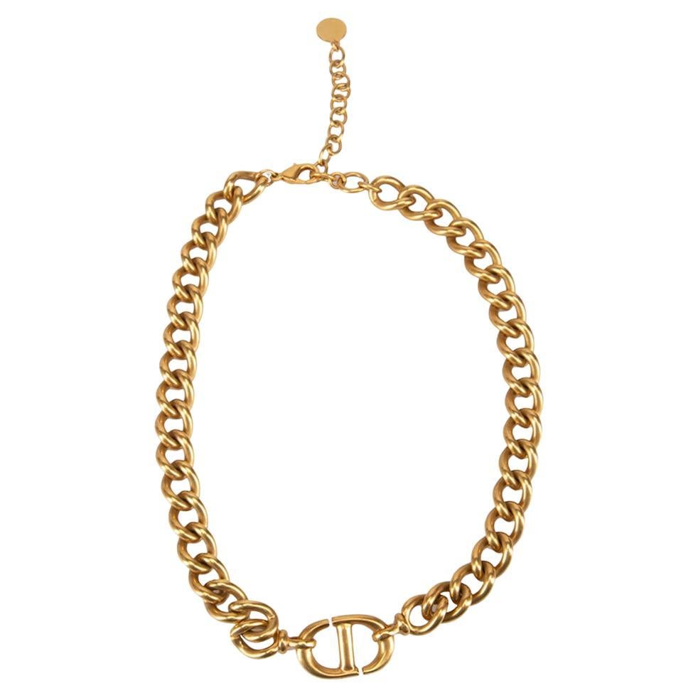 Dior Women's Gold Tone Chunky Chain Logo Choker For Sale at 1stDibs