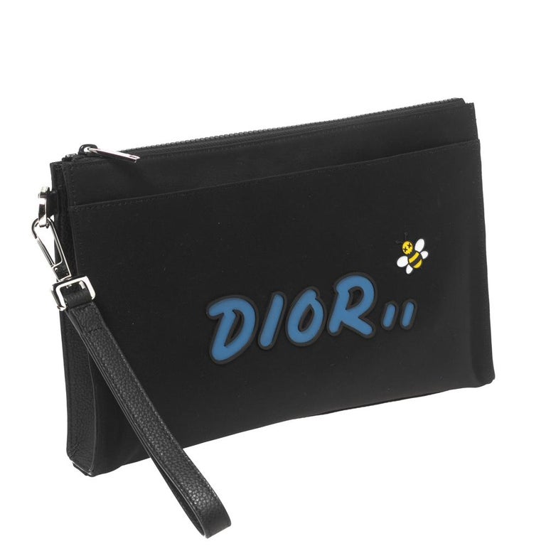 Dior x Kaws Black Nylon Bee Wristlet Pouch For Sale at 1stDibs