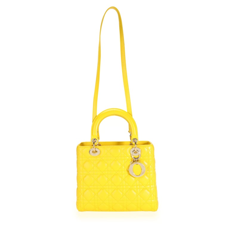 Dior Yellow Cannage Lambskin Medium Lady Dior Bag For Sale at 1stDibs