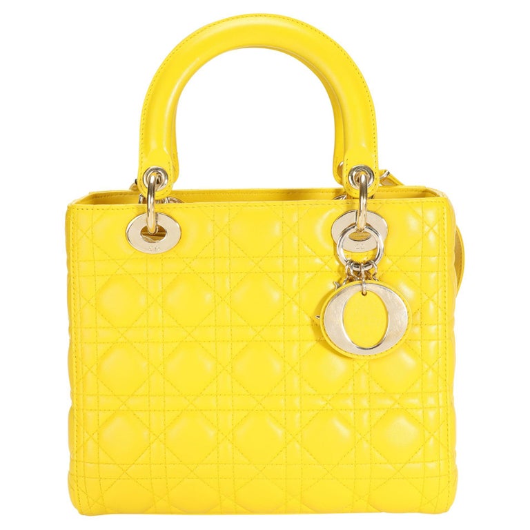 Dior Yellow Cannage Lambskin Medium Lady Dior Bag For Sale at 1stDibs