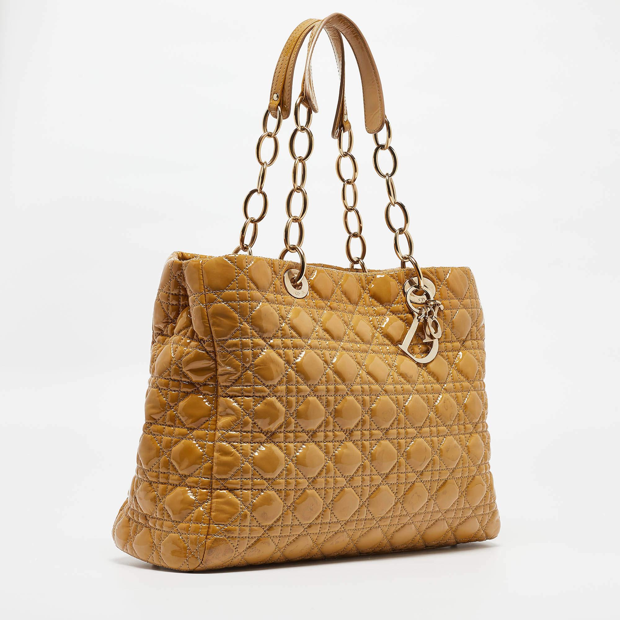 Dior Yellow Cannage Patent Leather Large Soft Lady Dior Shopper Tote ...