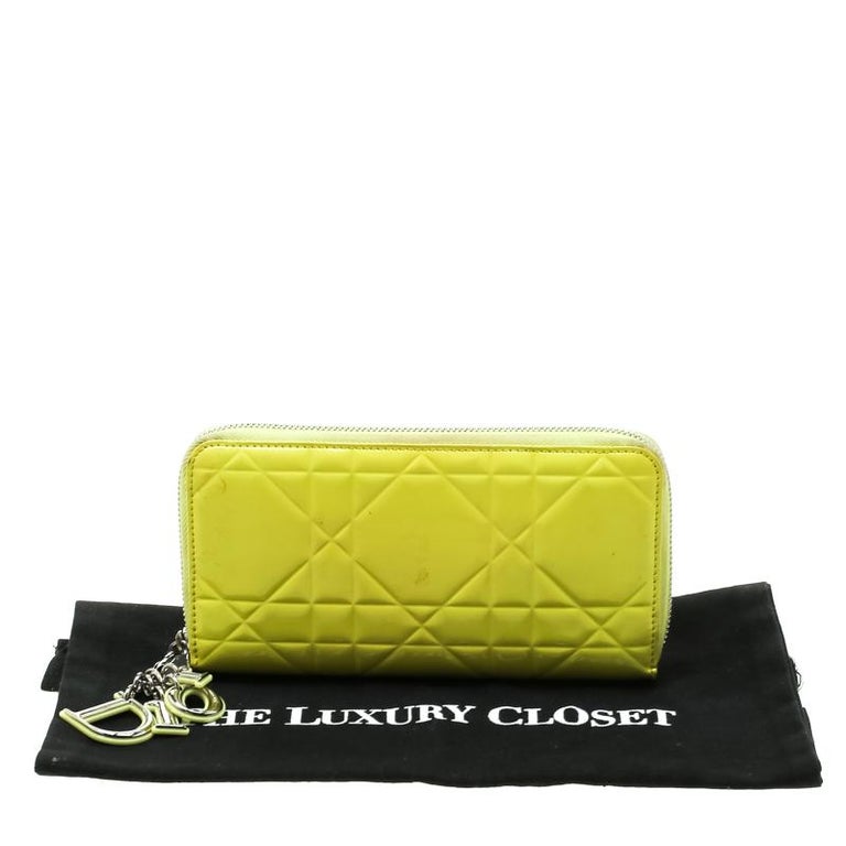 Dior Yellow Leather Lady Dior Zip Around Wallet For Sale at 1stDibs