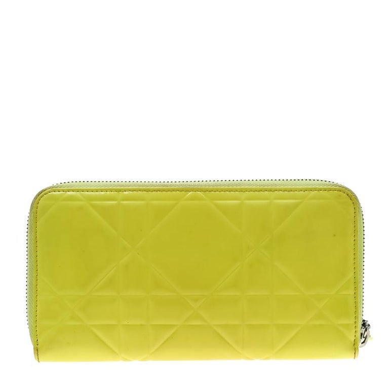 Dior Yellow Leather Lady Dior Zip Around Wallet For Sale at 1stDibs