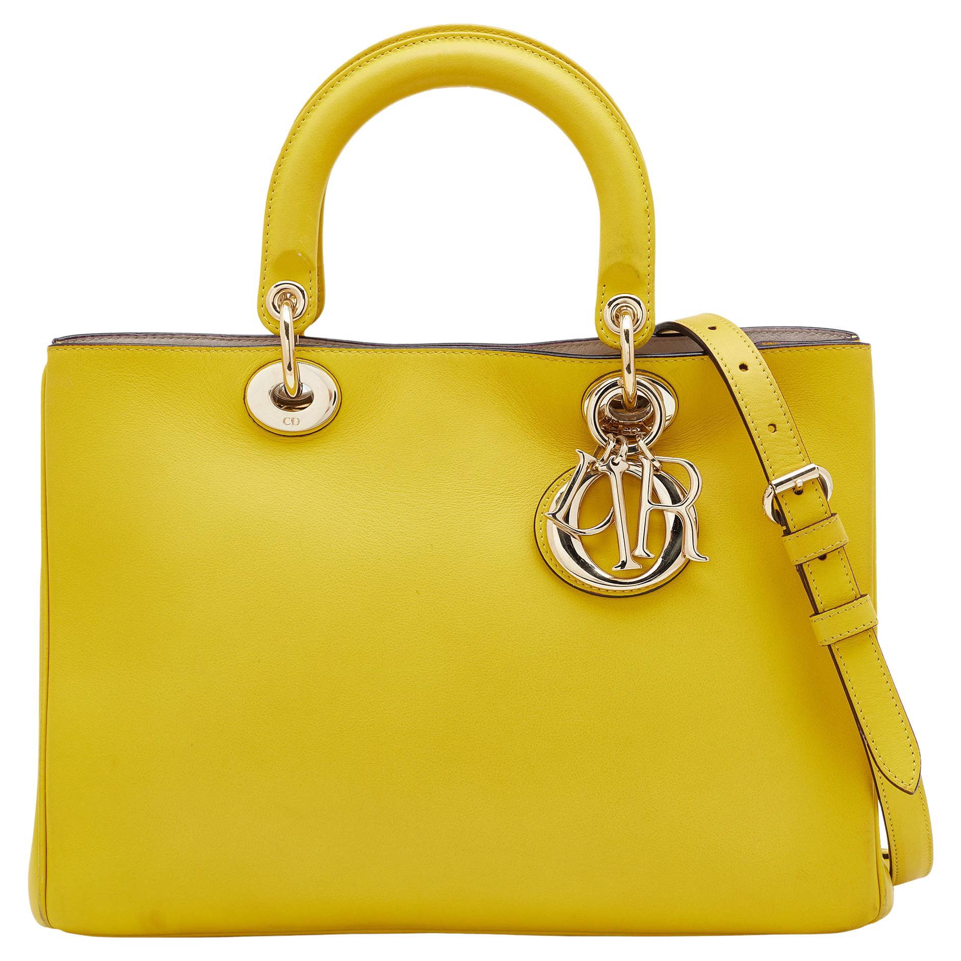 Dior Yellow Leather Medium Diorissimo Shopper Tote For Sale at 1stDibs