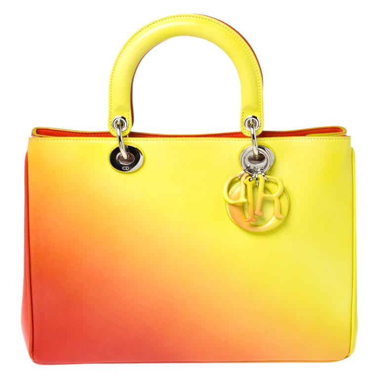 Dior Yellow/Orange Ombre Leather Medium Diorissimo Tote For Sale at 1stDibs