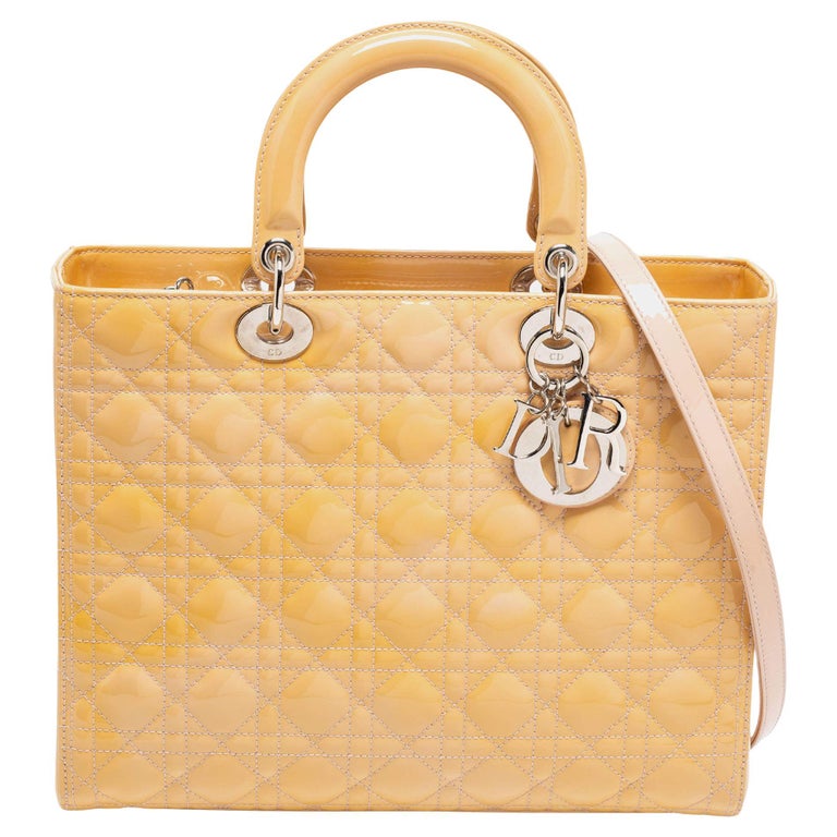 Dior Yellow/Pink Cannage Patent Leather Large Lady Dior Tote For Sale ...