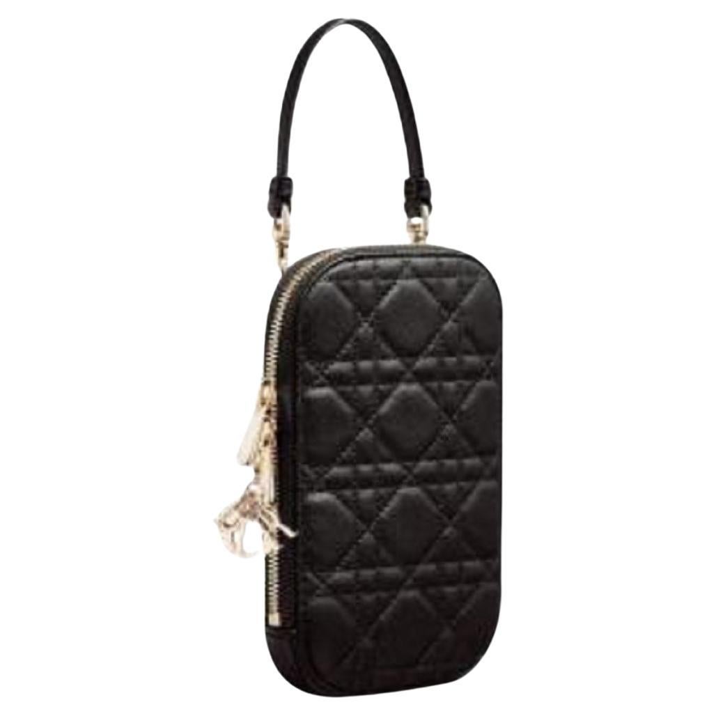 DiorAmour Lambskin Cannage Lady Dior Phone Holder For Sale at 1stDibs