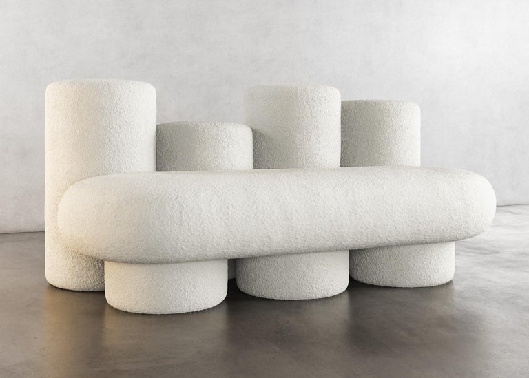 DIP SOFA - Modern Design in Cream Nubby Bouclé For Sale at 1stDibs