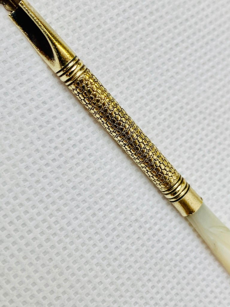 Carved Mother of Pearl Pen with a Feather Motif in a Velvet Case at ...