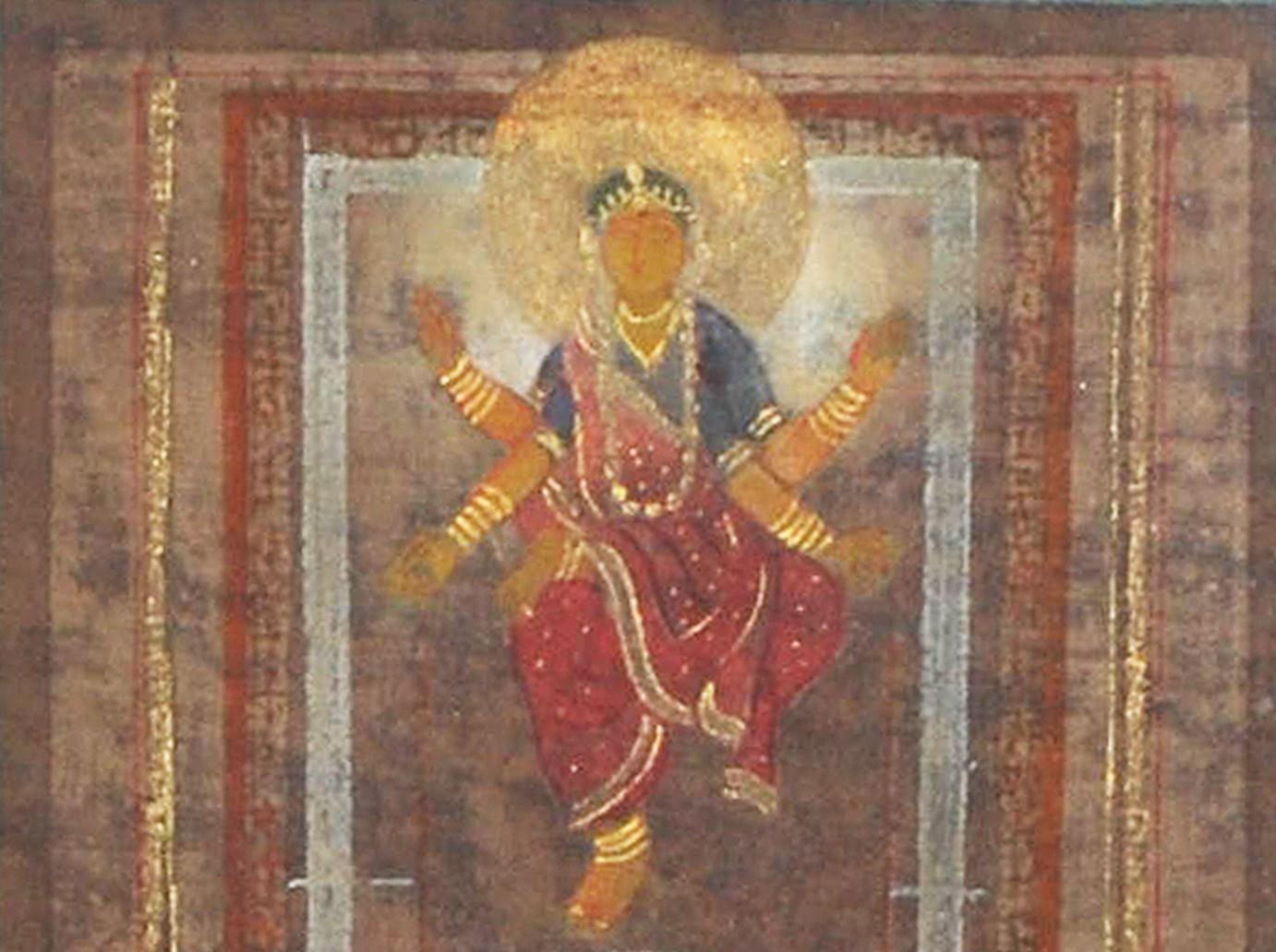 Dipak Banerjee - Laxmi, Goddess, Hand Made Pigments on Canvas, Red by ...