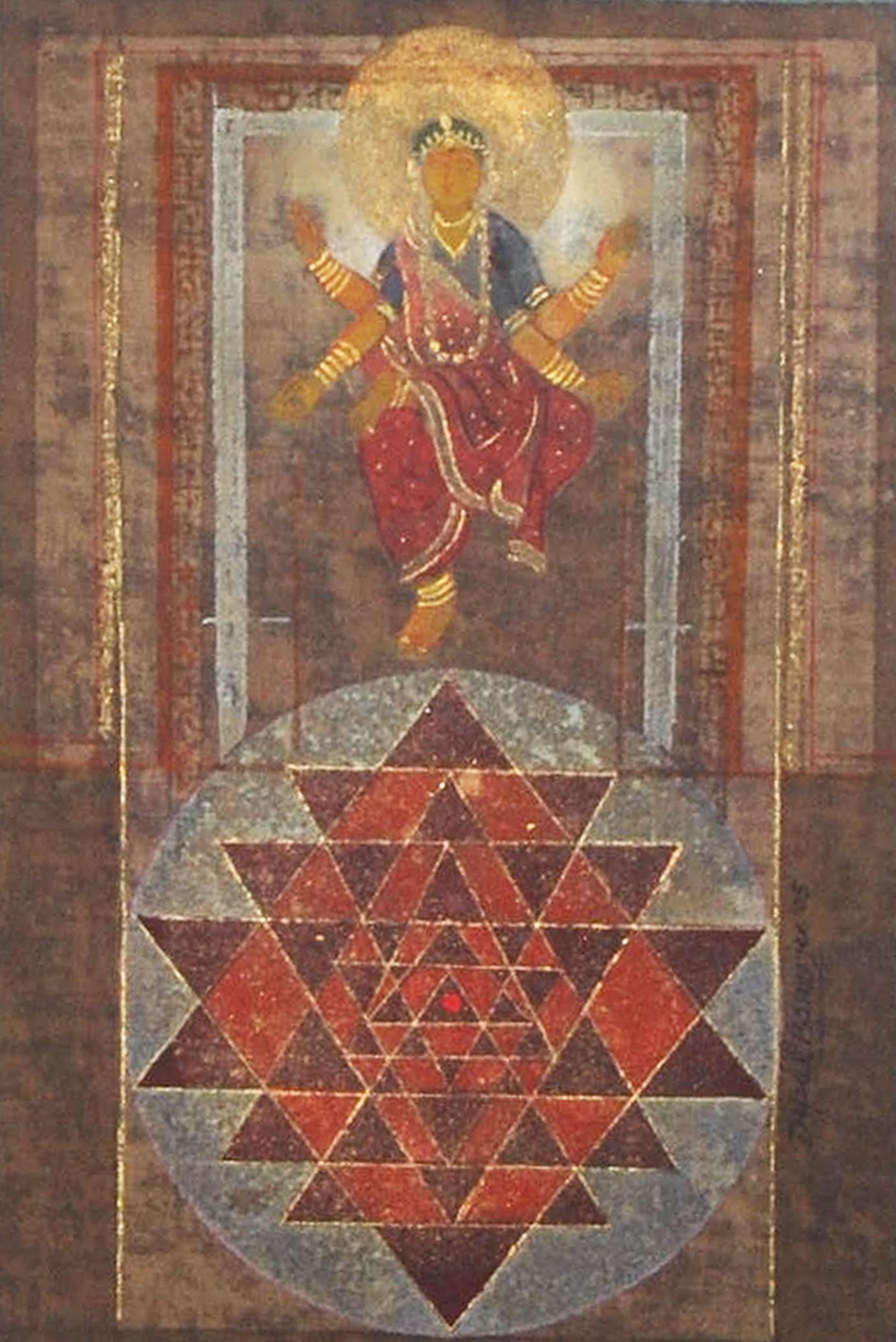 Dipak Banerjee - Laxmi, Goddess, Hand Made Pigments on Canvas, Red by ...