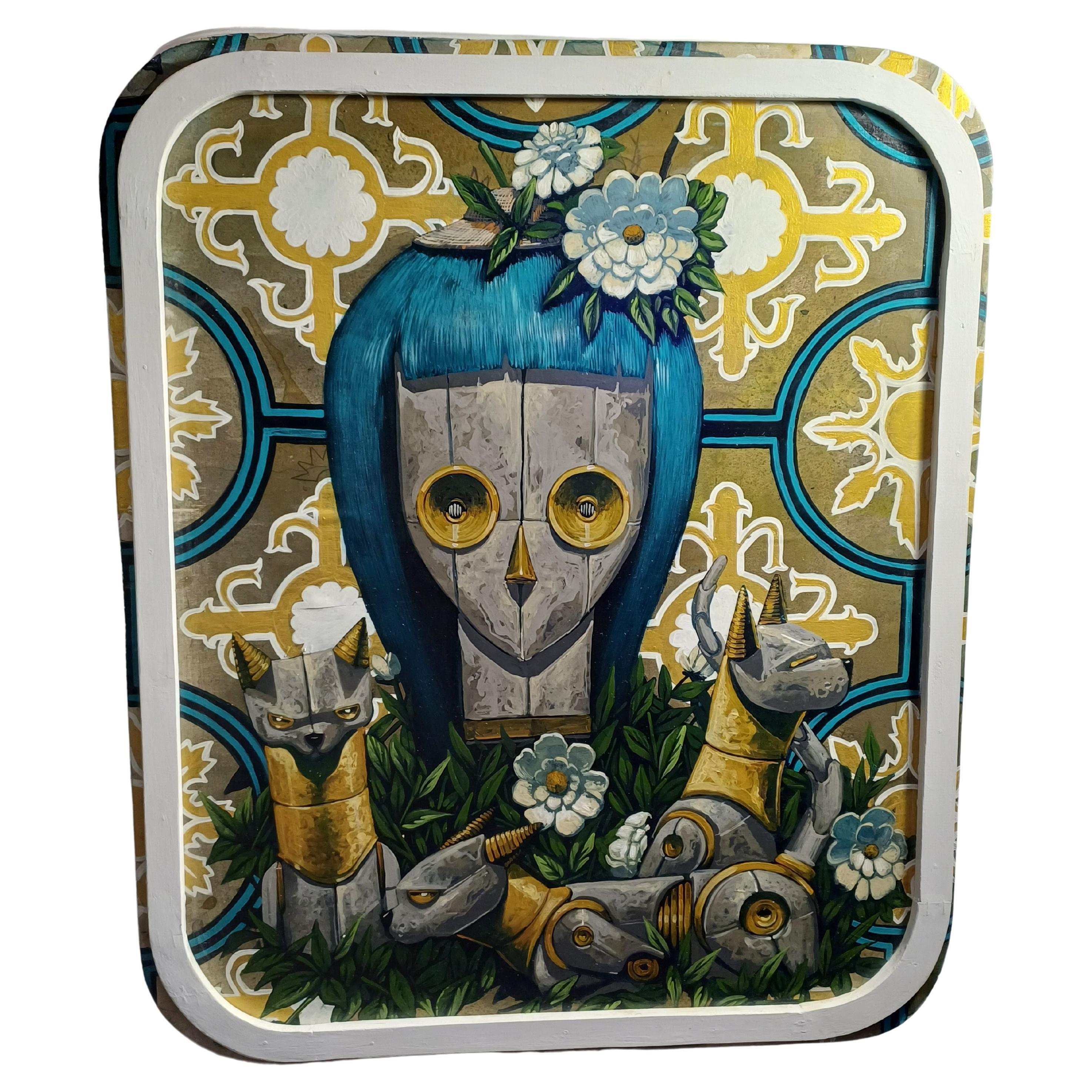 Painting on wood Pixel Pancho La Gattara For Sale at 1stDibs