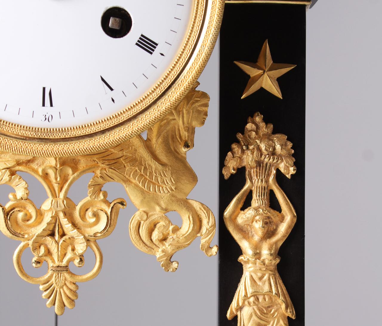 Directoire Mantel Clock, Marble, Firegilded Bronze, France, Early 19th ...