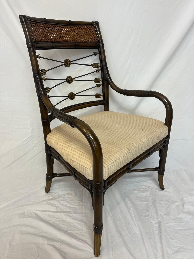 Directoire Style Cane Brass Metal Wood Upholstered Armchair with Arrow ...