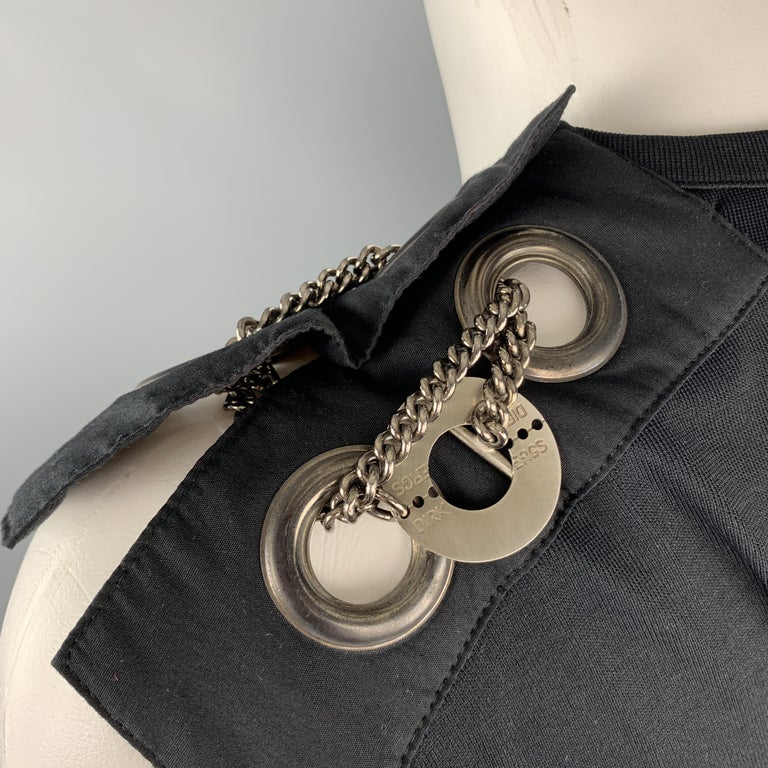 DIRK BIKKEMBERGS Size L Black V Neck CHain Grommet Shoulder Vest Top ...