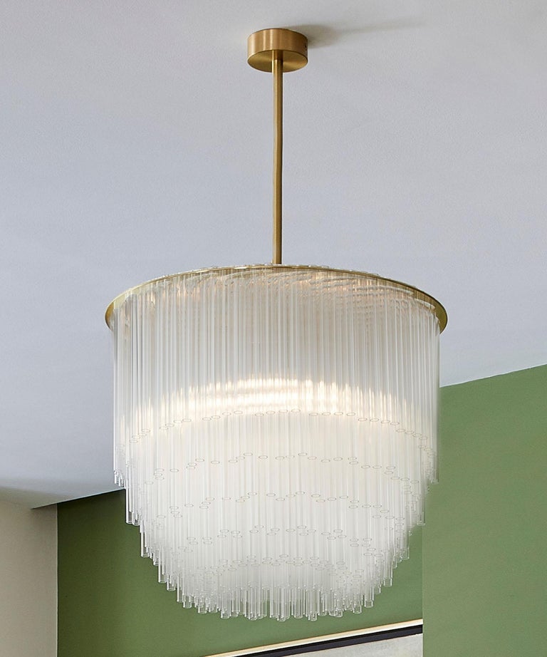 Disc Chandelier in Polished Nickel, by Tom Kirk For Sale at 1stDibs