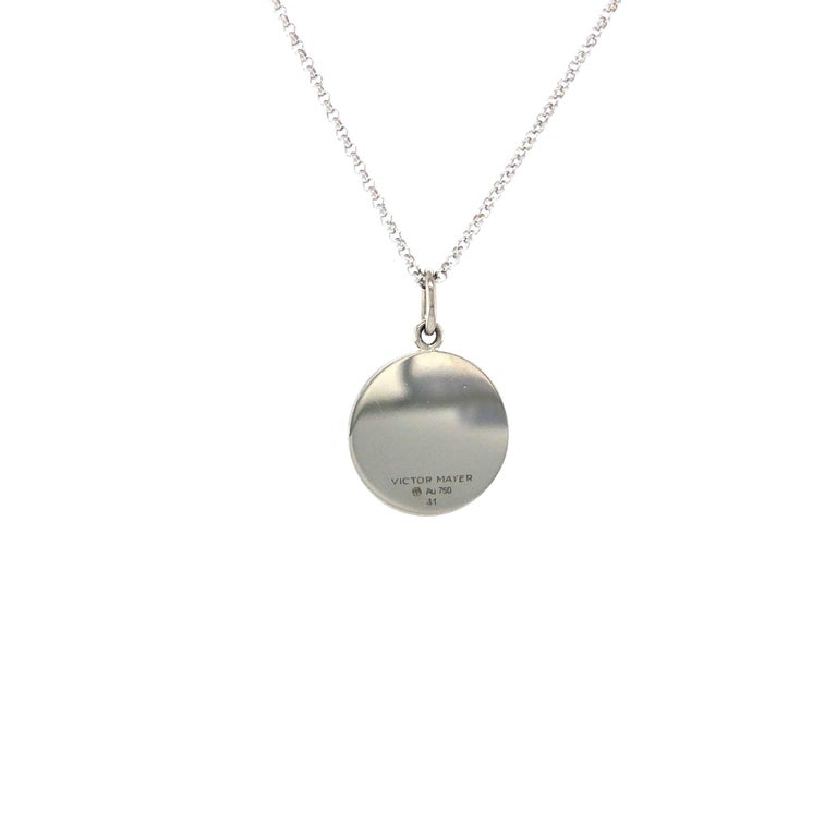 Round Disk Pendant 18k White Gold Blue Vitreous Enamel Guilloche ...