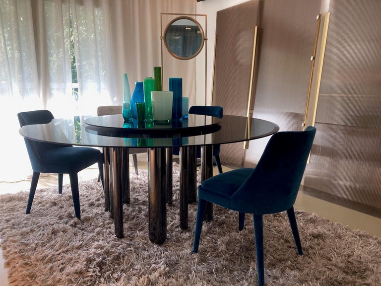 Discoteca, Round Table with Transparent Fumé Glass Top For Sale at 1stDibs