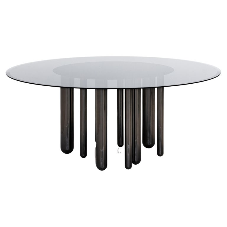 Discoteca, Round Table with Transparent Fumé Glass Top For Sale at 1stDibs