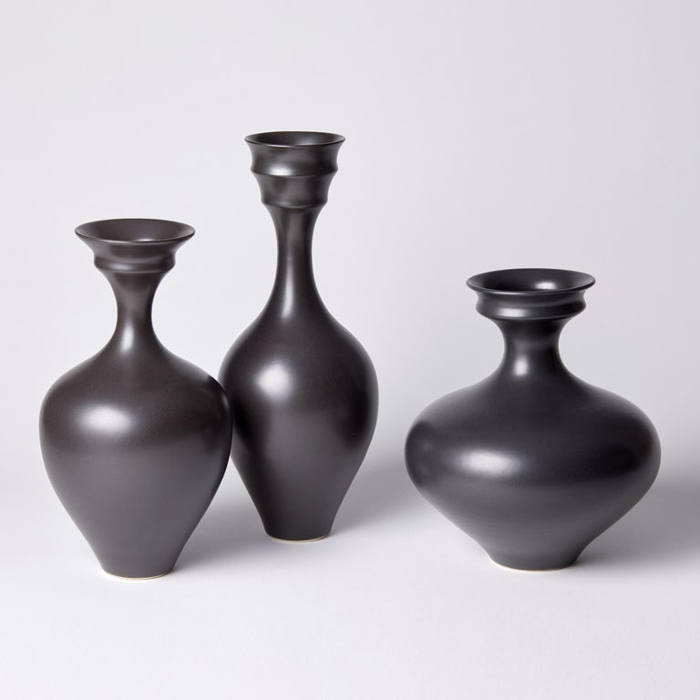 Dish Mouth Vase I, Unique Black / Ebony Porcelain Vase by Vivienne ...