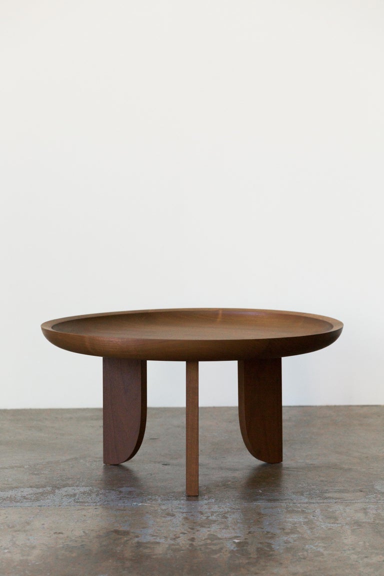 Dish Solid Wood Contemporary Sculptural Carved Side Coffee Table Walnut For Sale at 1stDibs