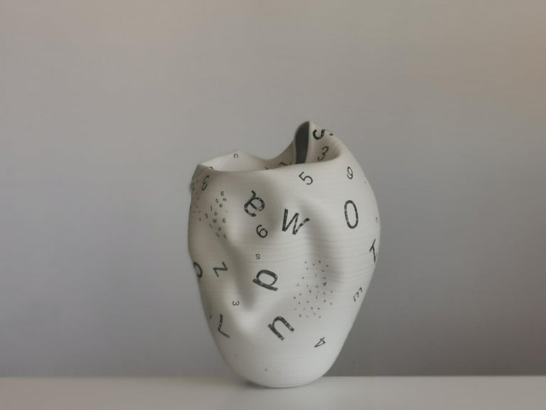Distorted Form Letters and Numbers N.82, White Clay Ceramic Sculpture ...