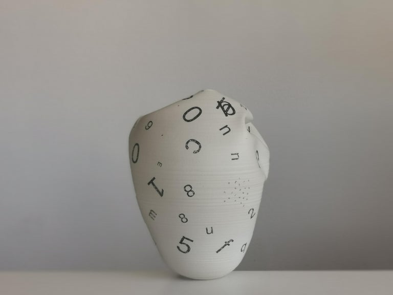 Distorted Form Letters and Numbers N.82, White Clay Ceramic Sculpture ...