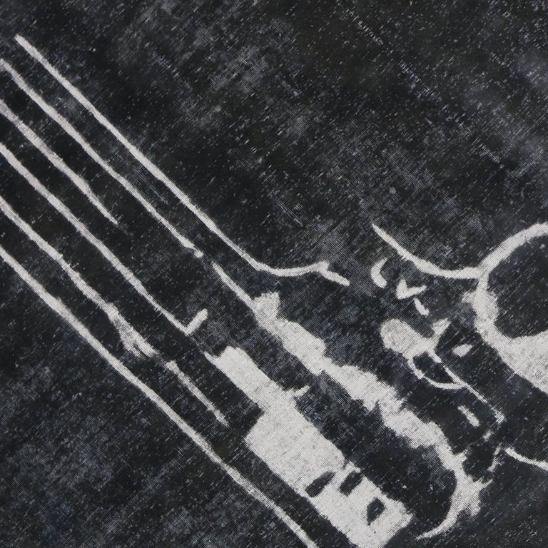 Distressed and Overdyed Charcoal Persian Rug with Revolver-Pistol Gun ...