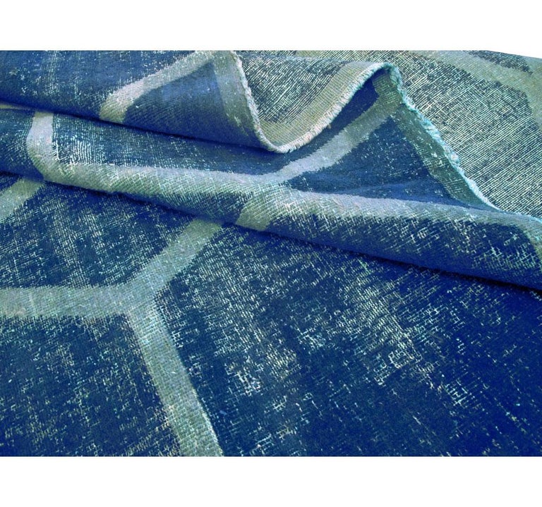 Distressed and Overdyed Handmade Persian Large Room Size Honeycomb Rug ...