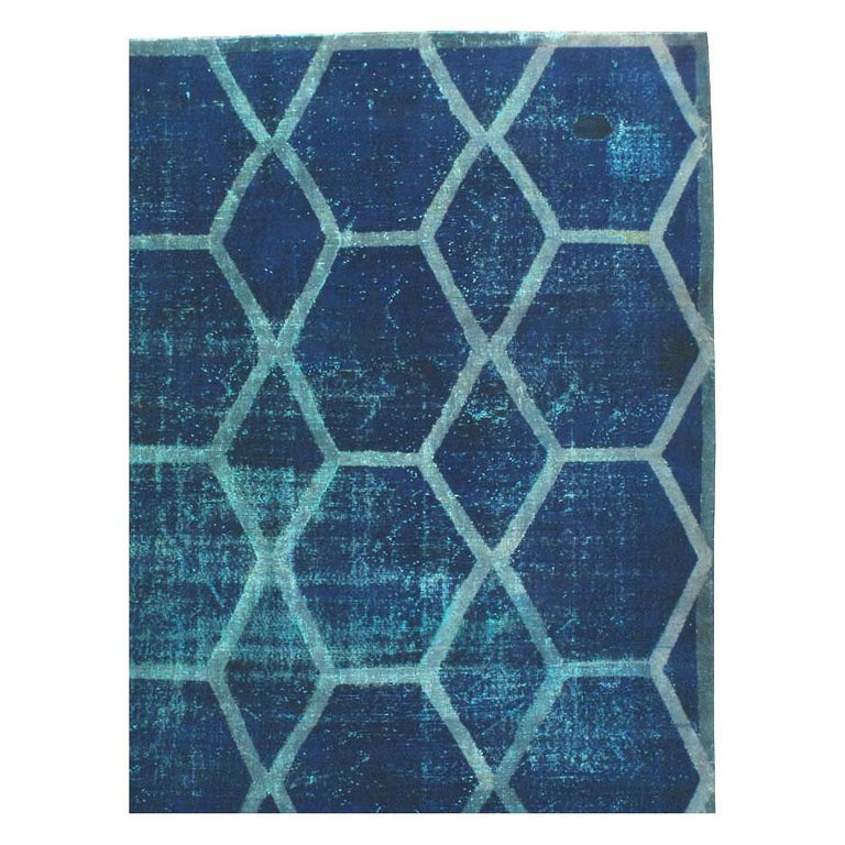 Distressed and Overdyed Handmade Persian Large Room Size Honeycomb Rug ...
