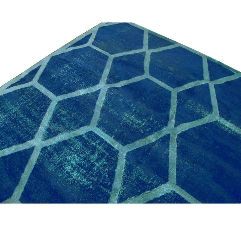Distressed and Overdyed Handmade Persian Large Room Size Honeycomb Rug ...