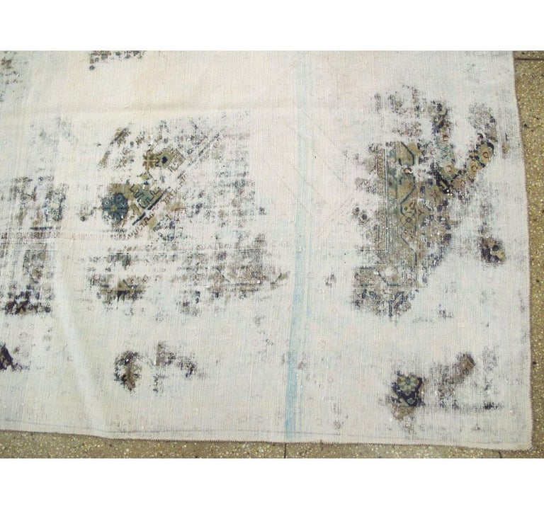 Distressed and Overdyed Handmade Persian Tabriz Rug For Sale at 1stDibs