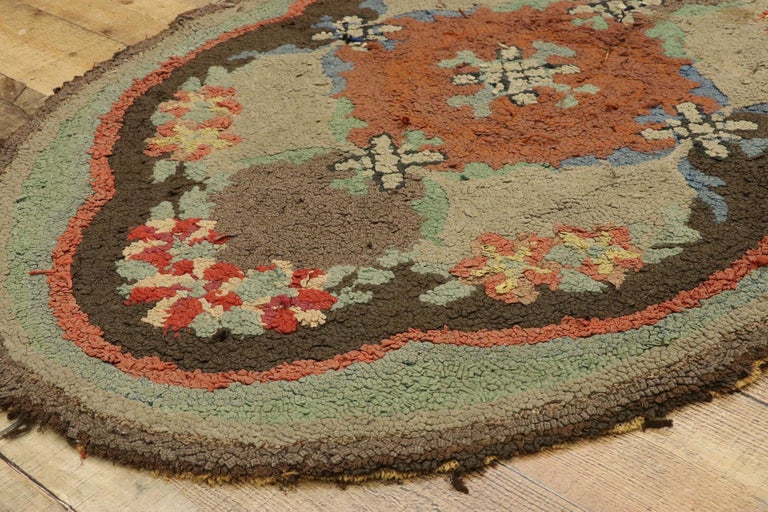 Distressed Antique American Hooked Oval Rug with American Colonial ...