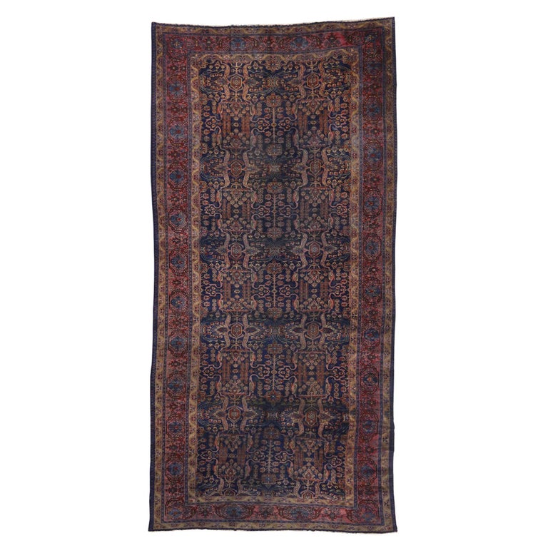 Distressed Antique Bibikabad Persian Palace Rug with Rustic Luxe ...