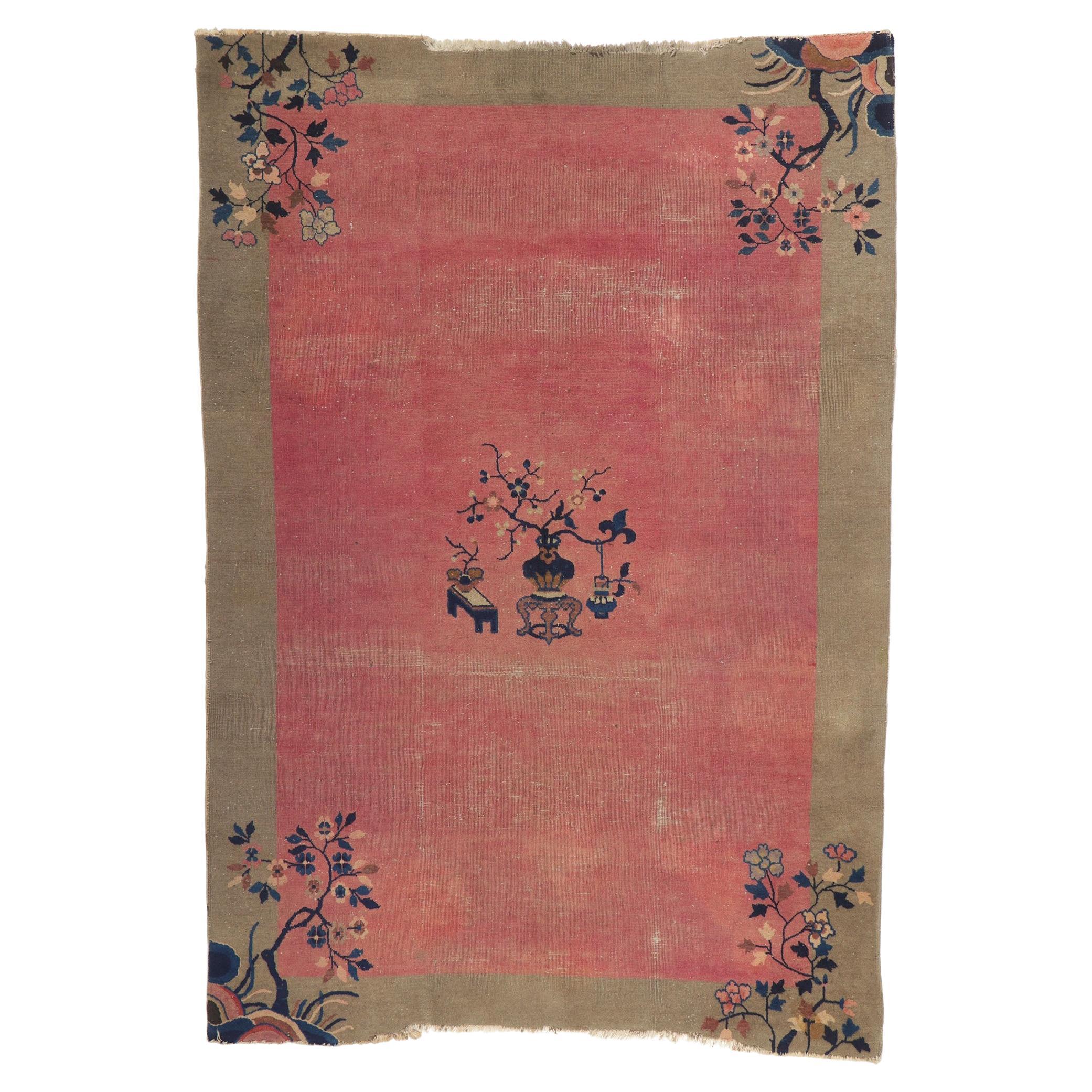 Gold and Purple Antique Chinese Art Deco Rug at 1stDibs