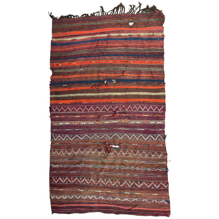 Distressed Antique Moroccan Kilim For Sale at 1stDibs
