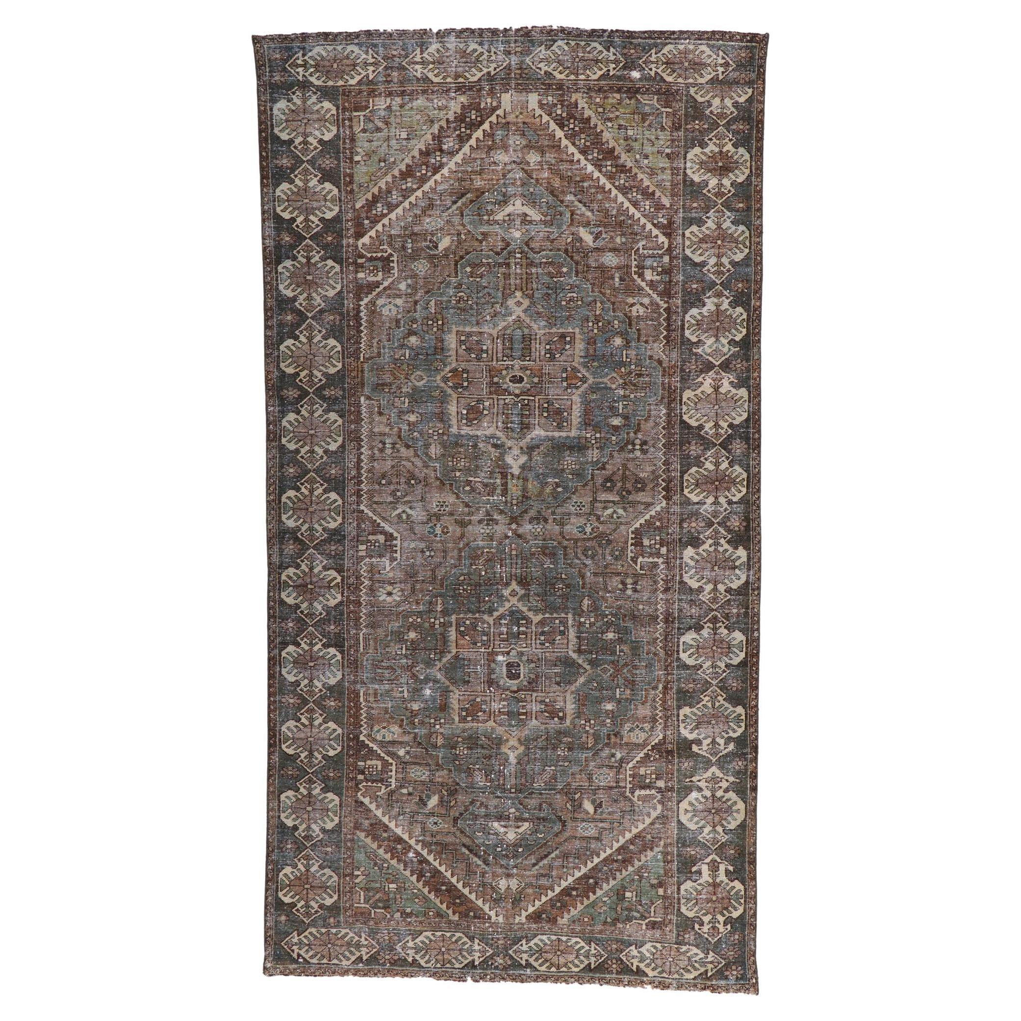 Distressed Blue Overdyed Vintage Persian Rug, Blue Persian Gallery Rug ...