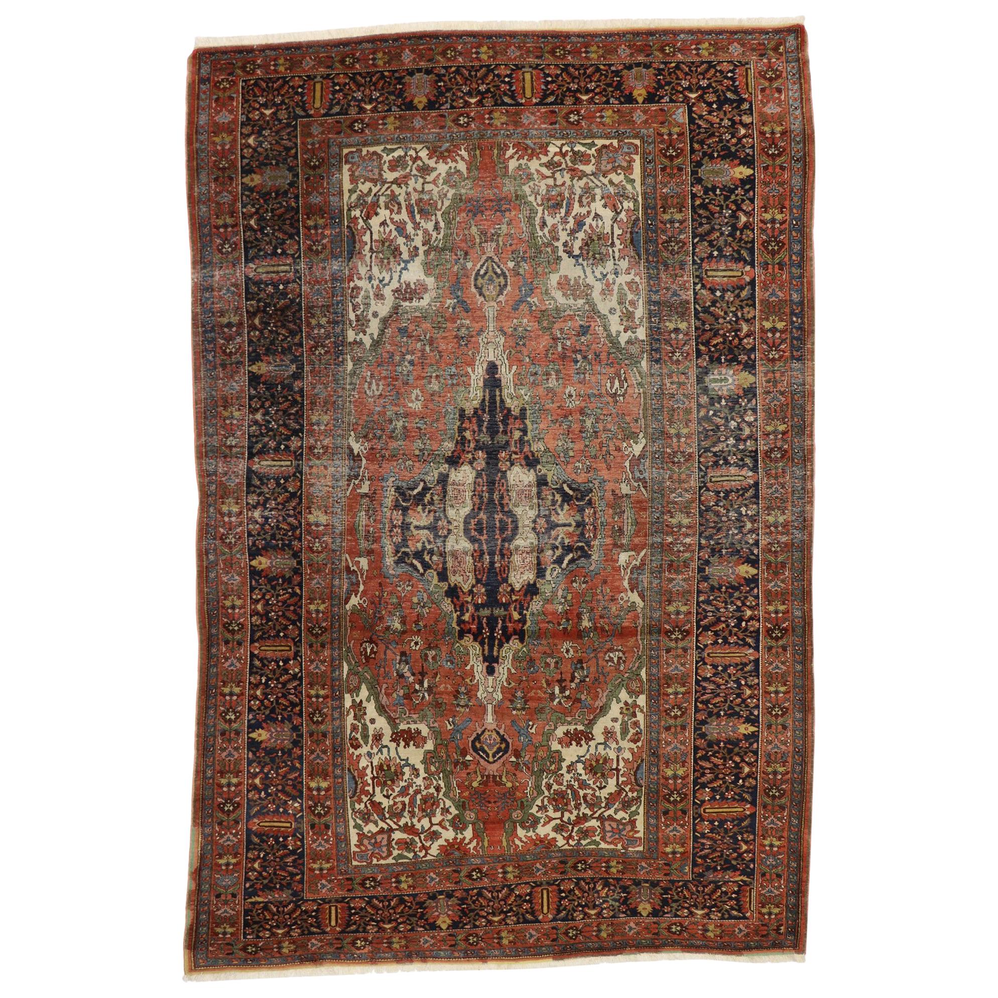Distressed Antique Persian Mahal Rug with Modern Rustic English Manor ...