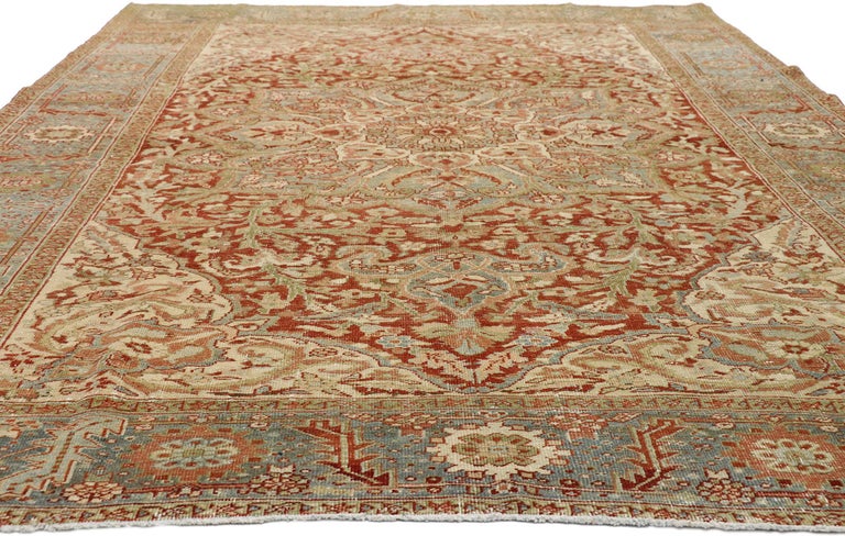 Distressed Antique Persian Heriz Design Rug with Rustic Artisan Cottage ...