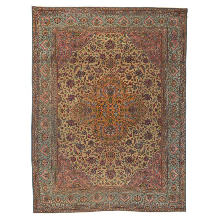 Distressed Antique Persian Kerman Rug For Sale at 1stDibs