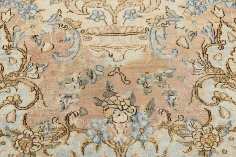 Distressed Antique Persian Kerman Rug with French Provincial and ...