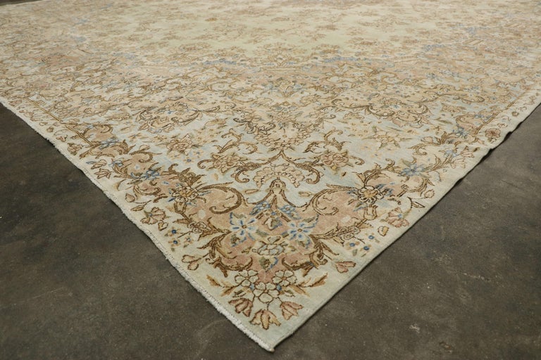 Distressed Antique Persian Kerman Rug with French Provincial and ...