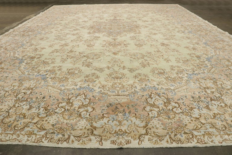 Distressed Antique Persian Kerman Rug with French Provincial and ...