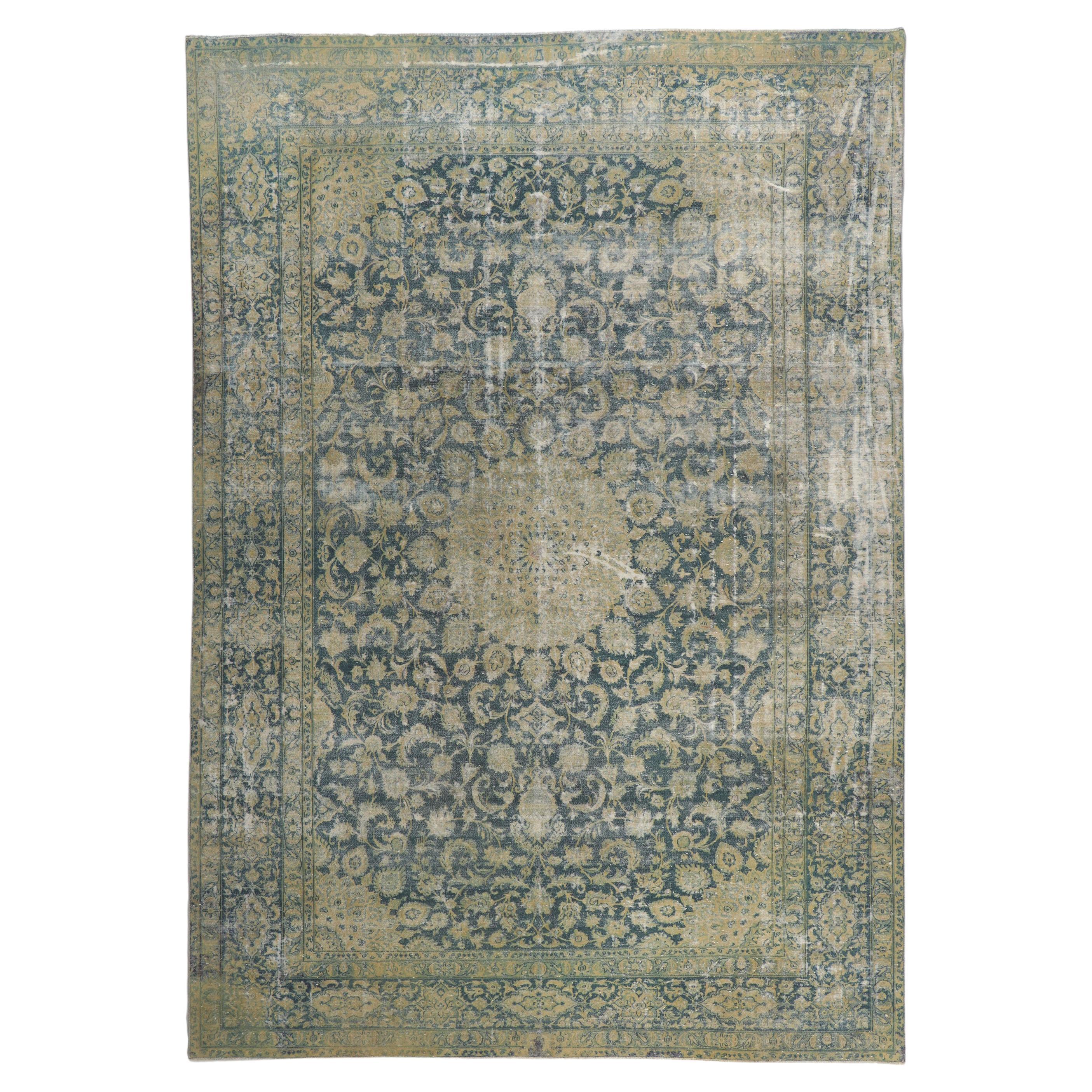 Distressed Overdyed Green Persian Rug with Modern Style at 1stDibs ...
