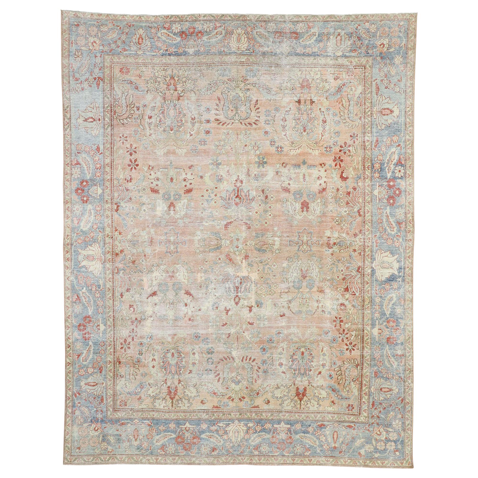 Distressed Antique Persian Mahal Design Rug with English Country ...
