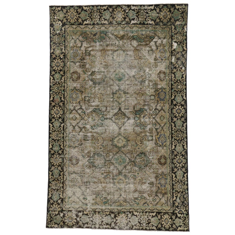 Distressed Antique Persian Mahal Rug with Traditional English Rustic ...