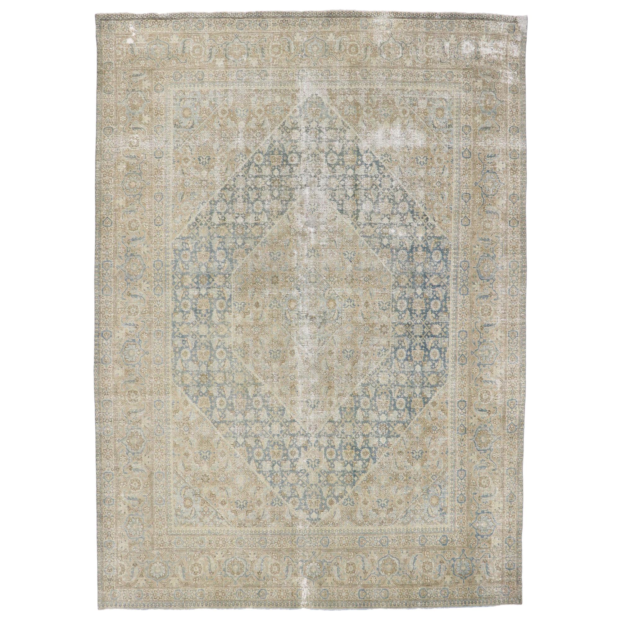 Distressed Antique Persian Tabriz Rug with Rustic Greek Mediterranean ...